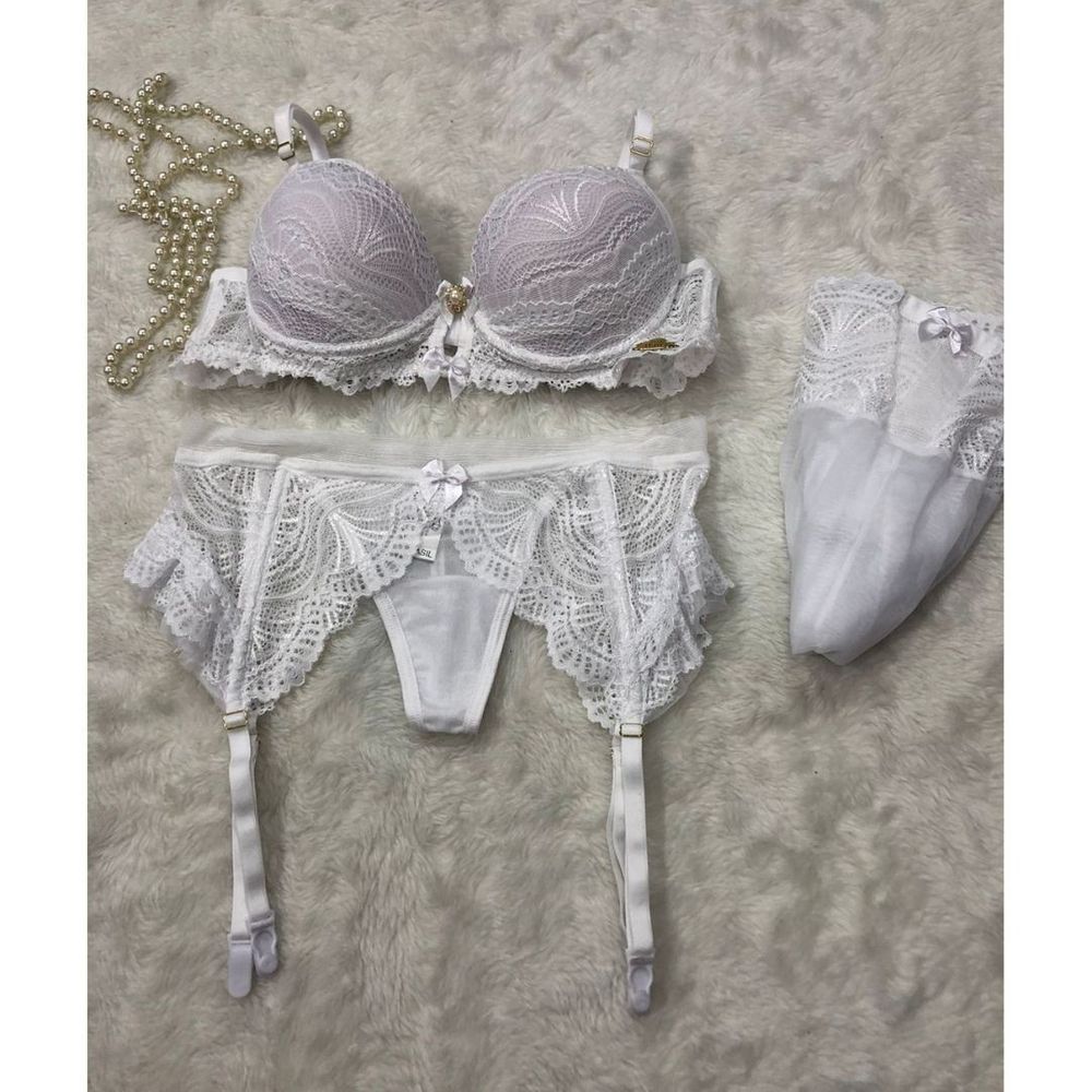 Conjunto Bojo Rendado Cinta Liga E Meia Criativa